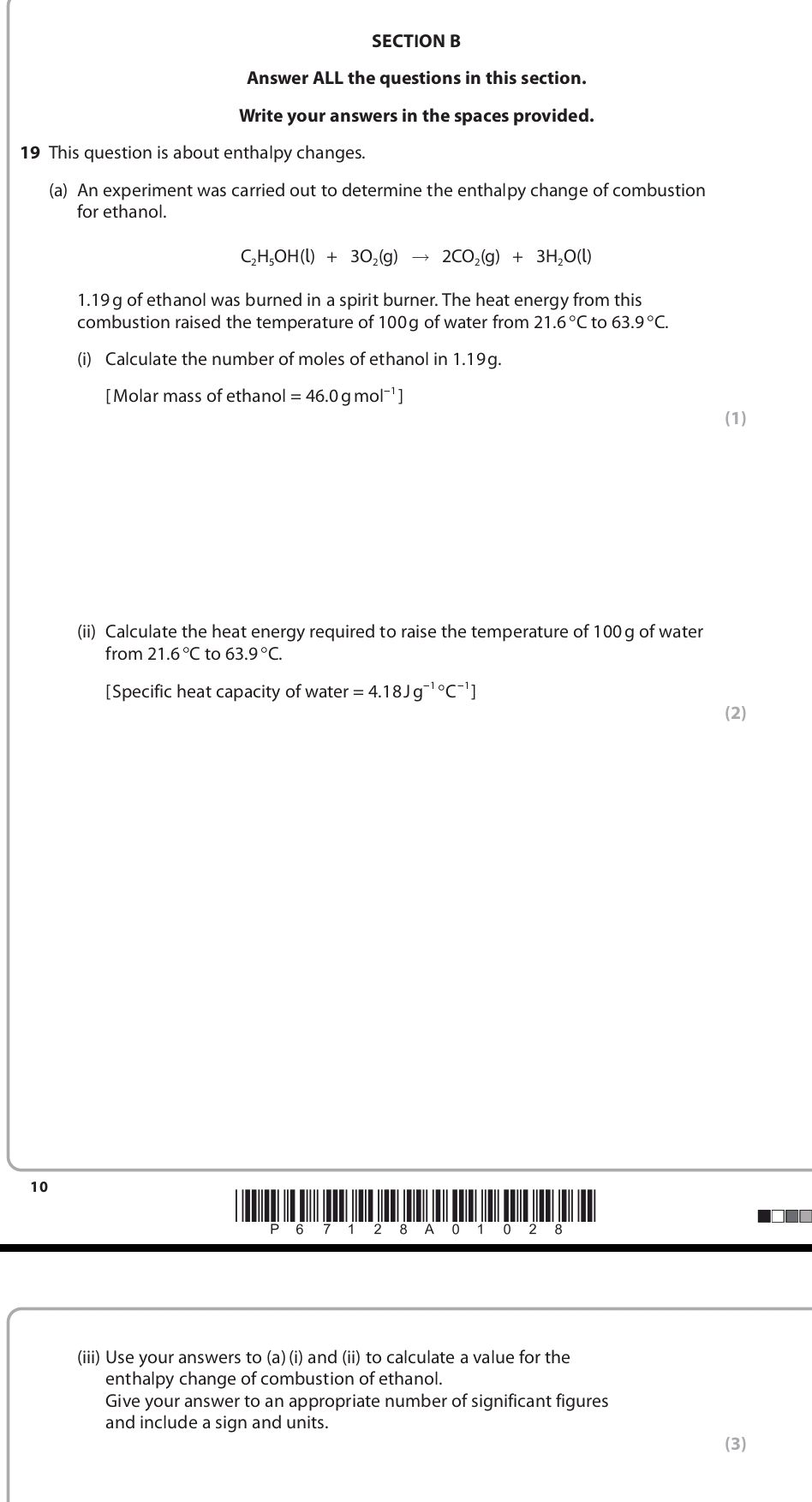 19 This question is about enthalpy changes. | StudyX