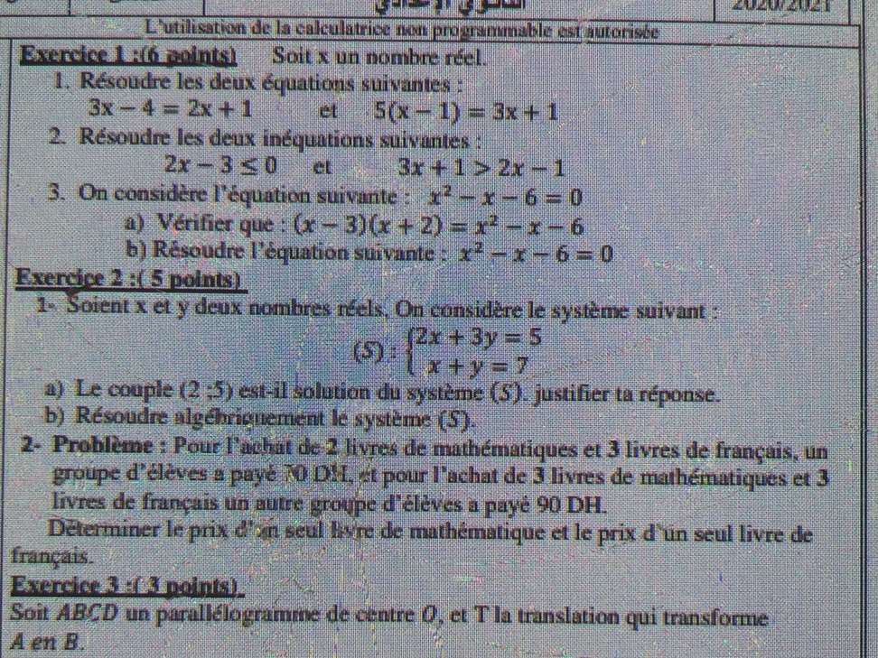 Exercice 1:(6 points) Soit x un nombre réel. | StudyX