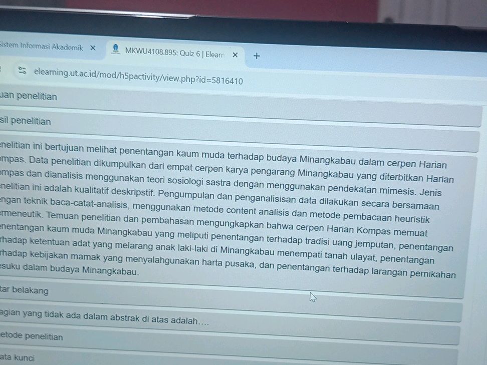 bagian yang tidak ada dalam abstrak di atas | StudyX