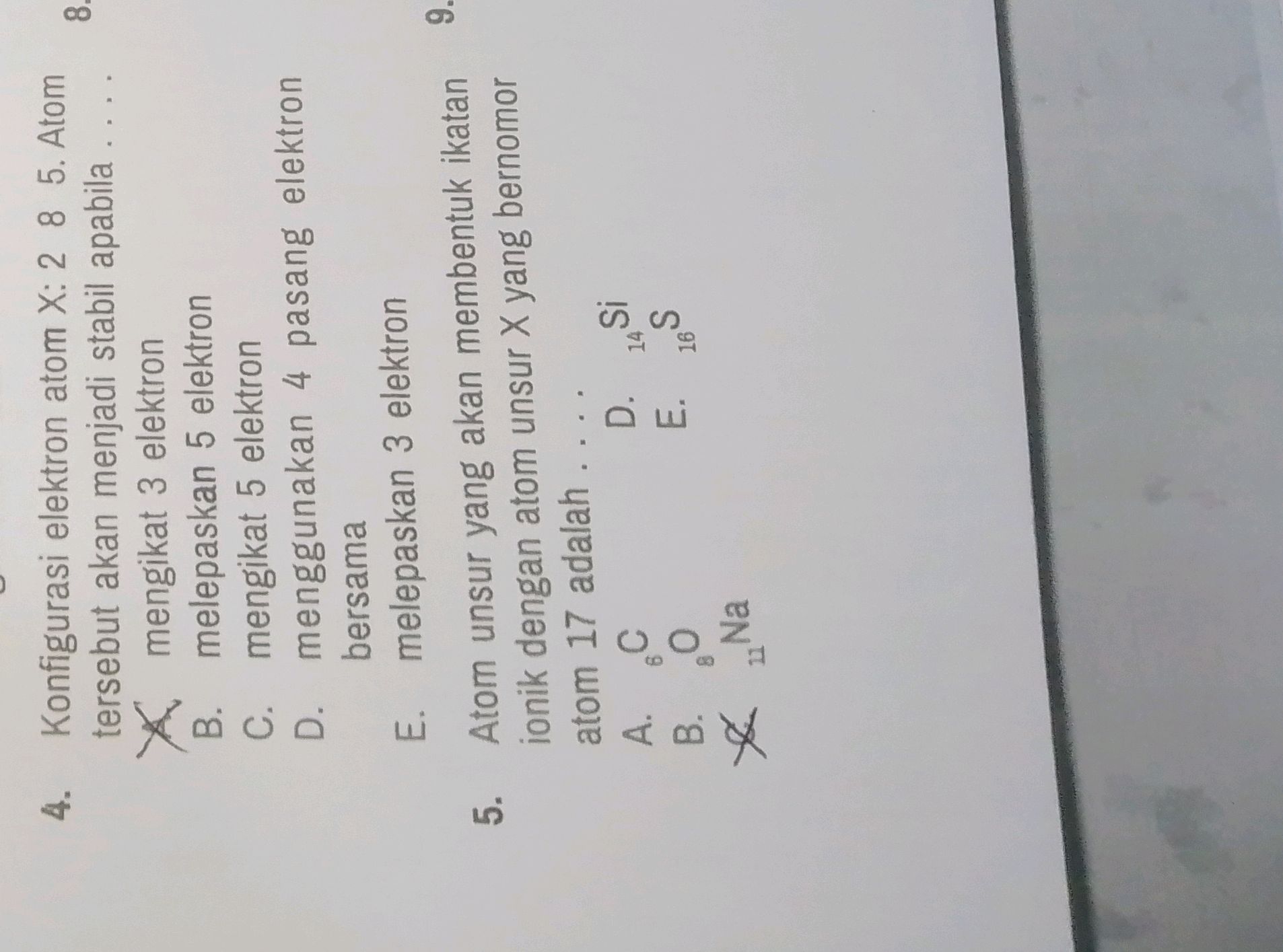 4. Konfigurasi elektron atom X: 2 8 5. Atom | StudyX