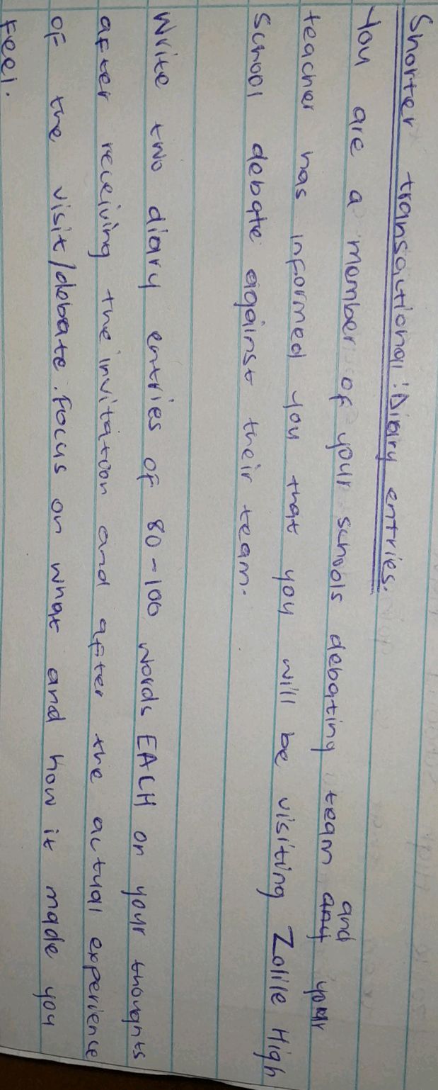 Shorter transactional: Diary entries. You | StudyX