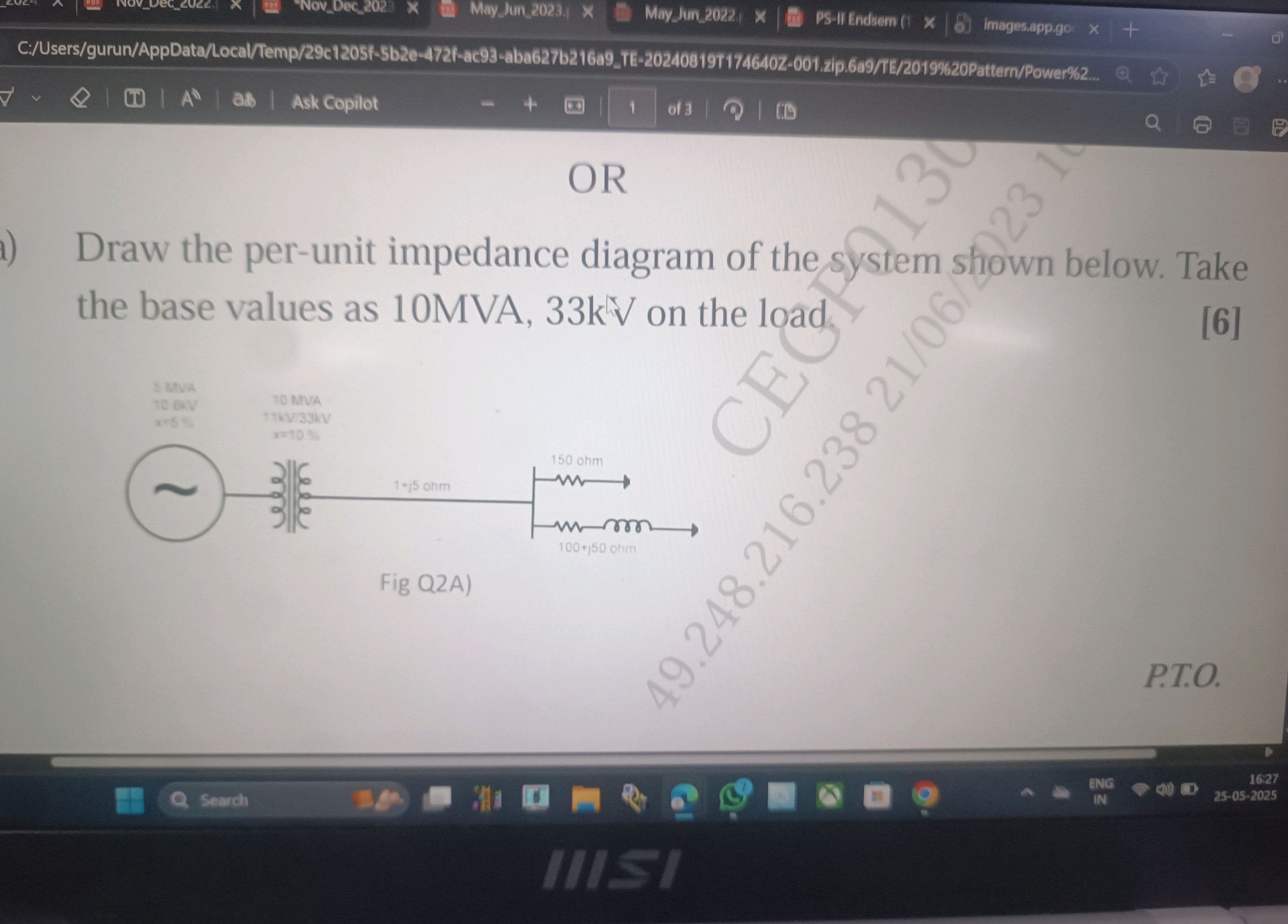 a) Draw the per-unit impedance diagram of | StudyX