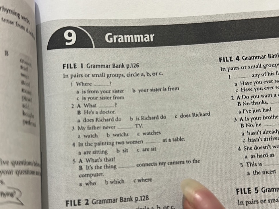 FILE 1 Grammar Bank p.126 In pairs or small | StudyX