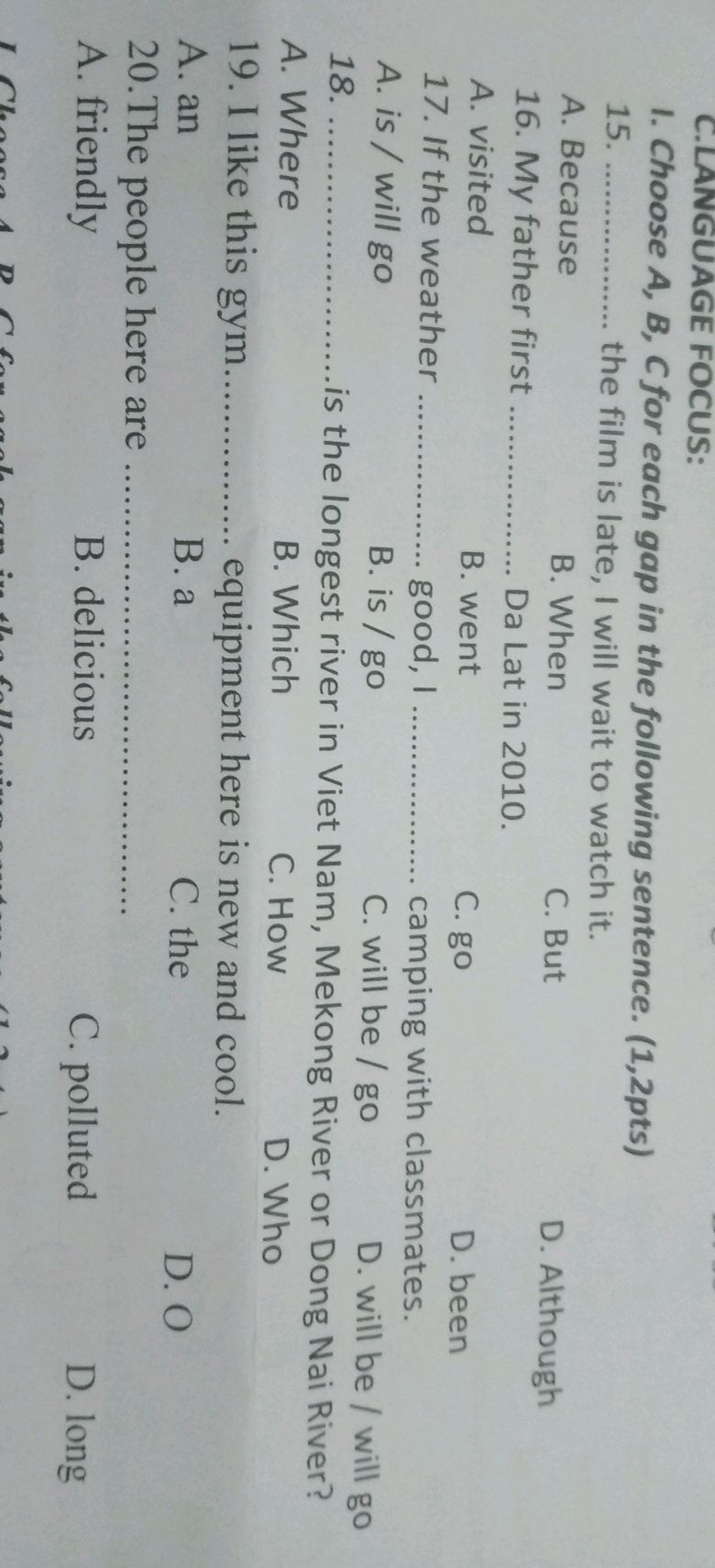 1. Choose A, B, C for each gap in the | StudyX