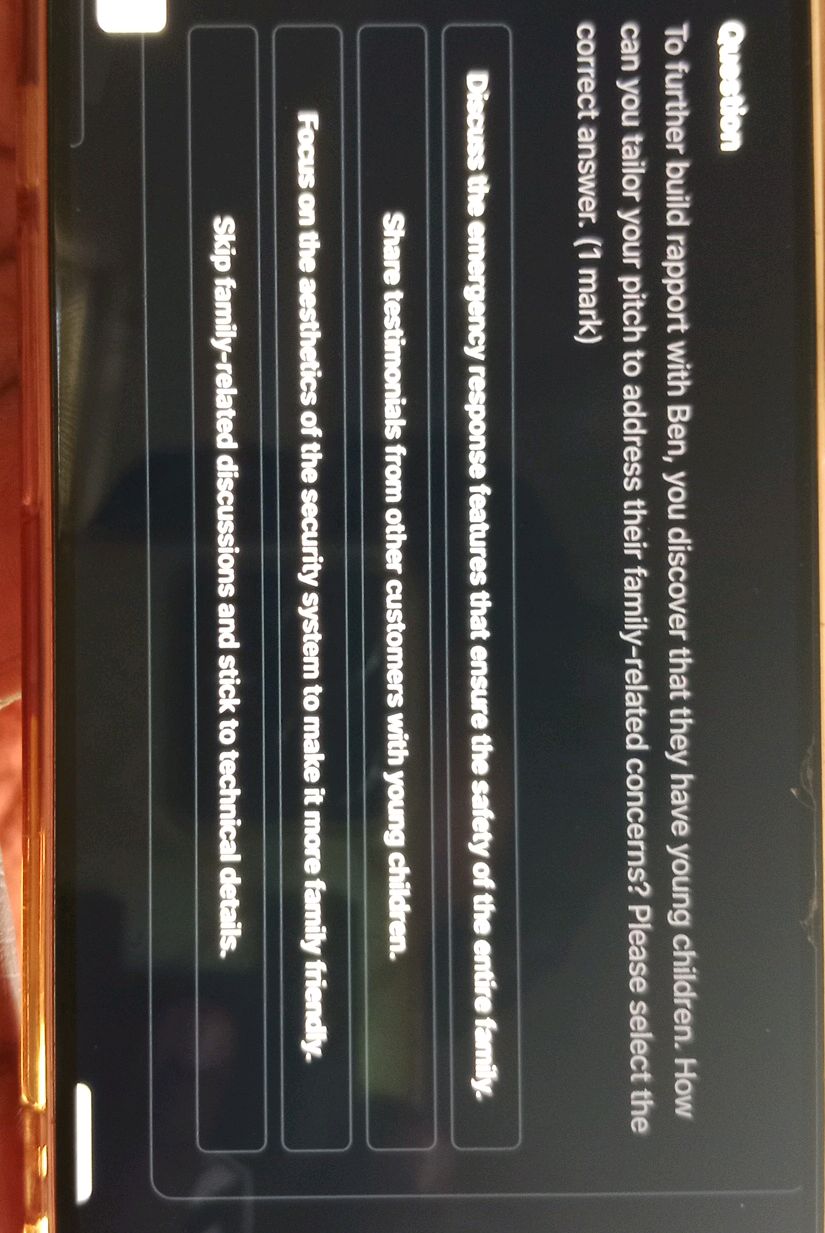 Question To further build rapport with Ben, | StudyX