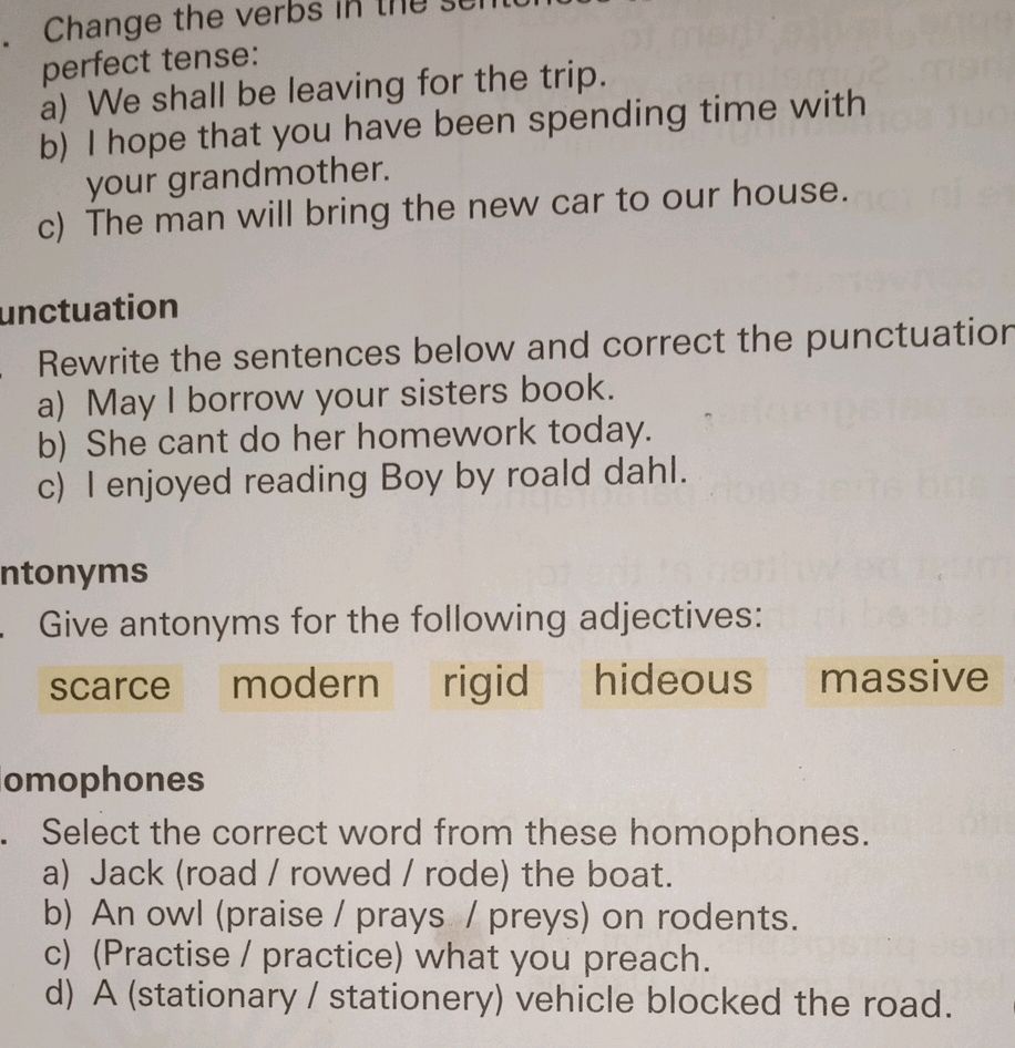 1. Change the verbs in the sentences to the | StudyX