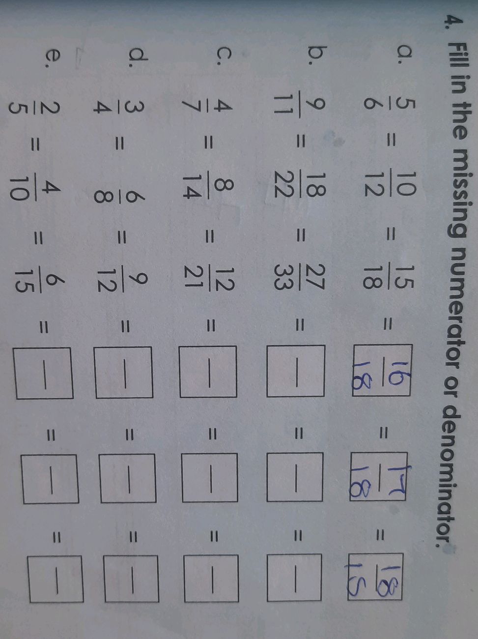 4. Fill in the missing numerator or | StudyX