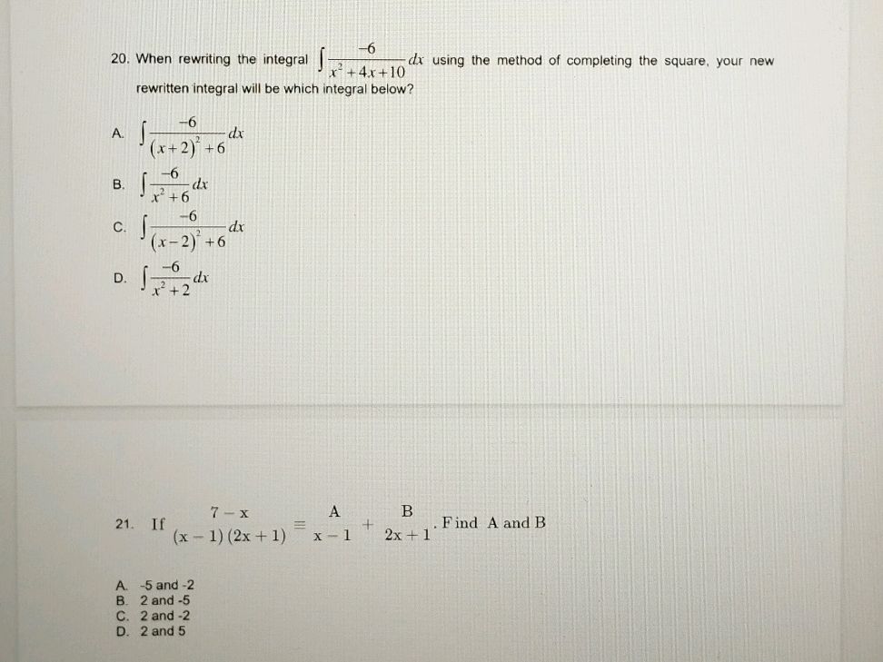 20. When rewriting the integral $ | StudyX