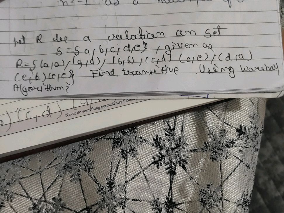 Let R define a relation on set S = {a, b, c, | StudyX