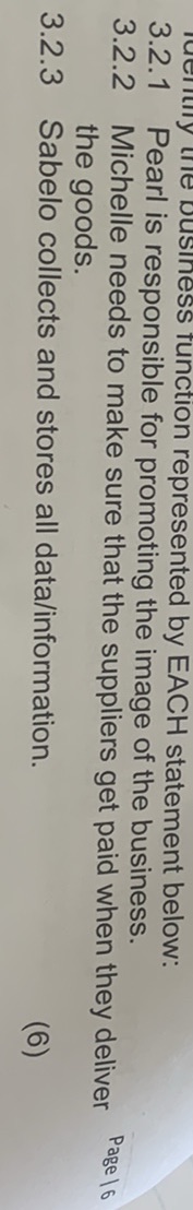 Identify the business function represented | StudyX