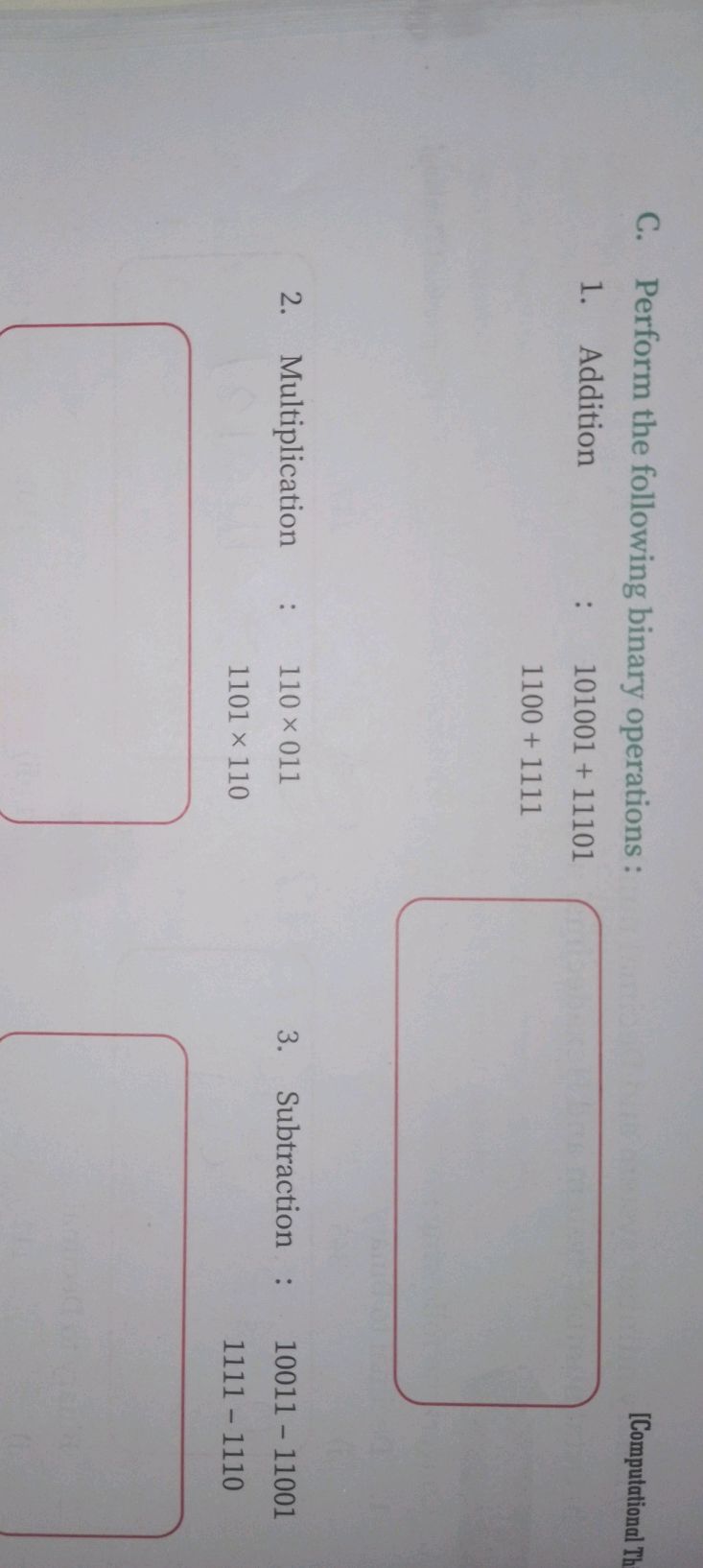C. Perform the following binary operations : | StudyX