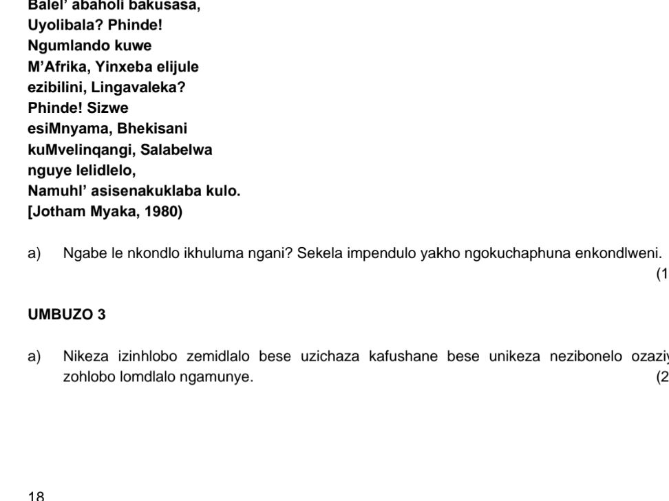 a) Ngabe le nkondlo ikhuluma ngani? Sekela | StudyX