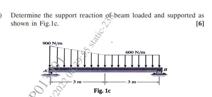 Determine the support reaction of beam | StudyX