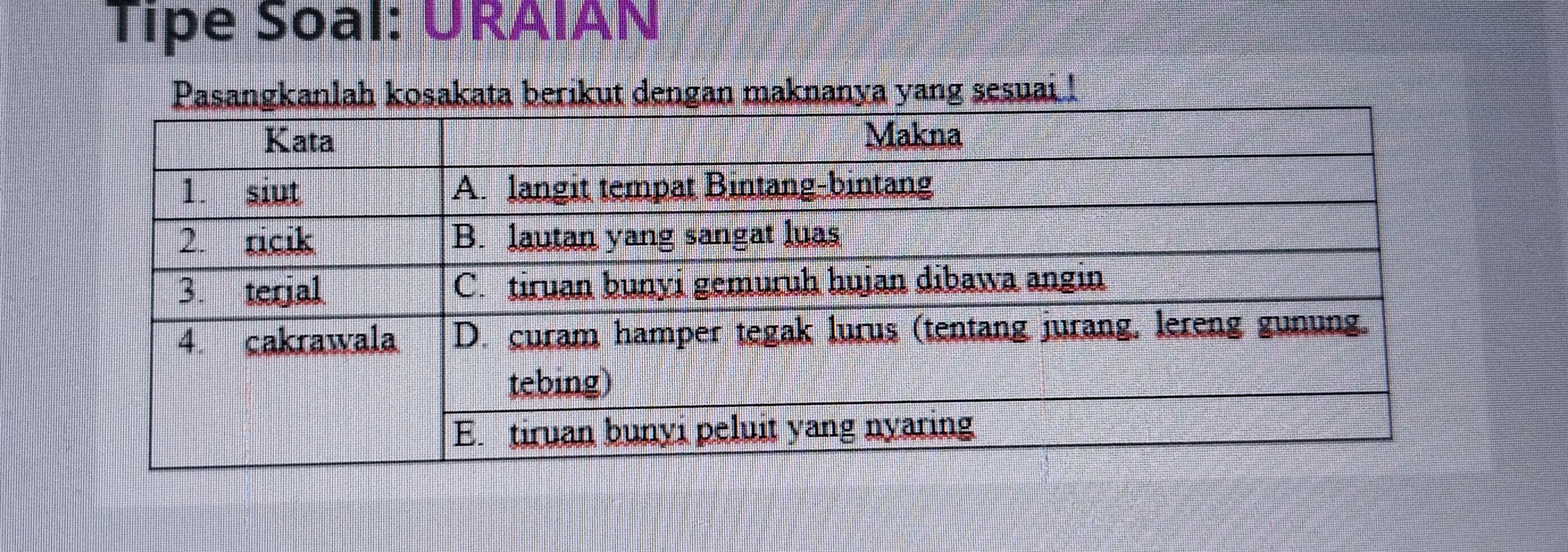 Pasangkanlah kosakata berikut dengan | StudyX