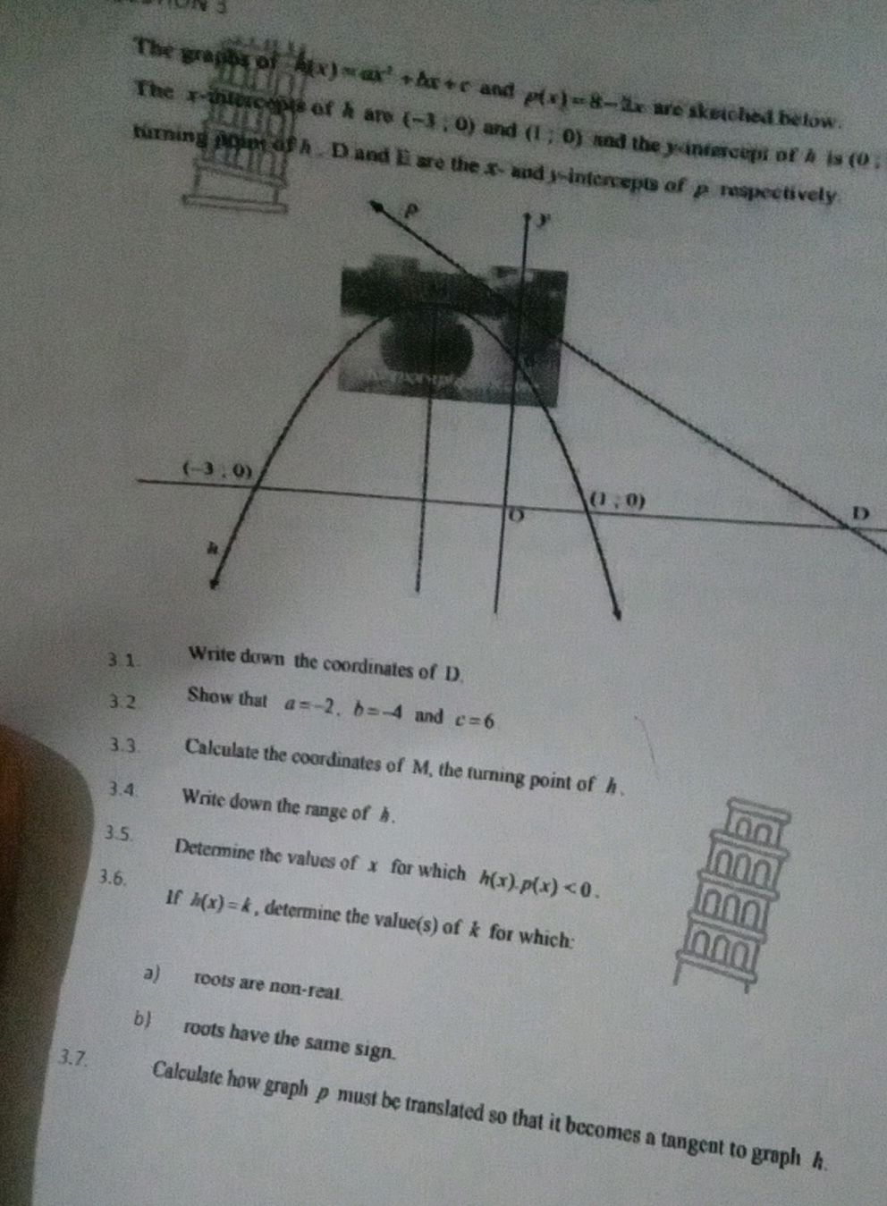 The graphs of $h(x) = ax^2 + bx + c$ and | StudyX