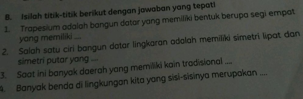 B. Isilah titik-titik berikut dengan jawaban | StudyX