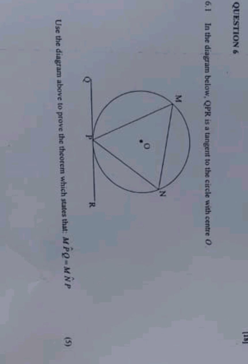 6. 1 In the diagram below, QPR is a tangent | StudyX