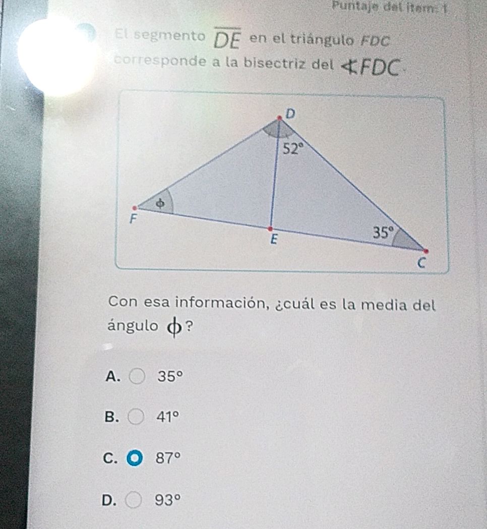 El segmento $ {DE}$ en el triángulo FDC | StudyX