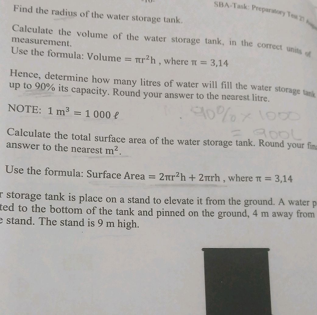 Find the radius of the water storage tank. | StudyX