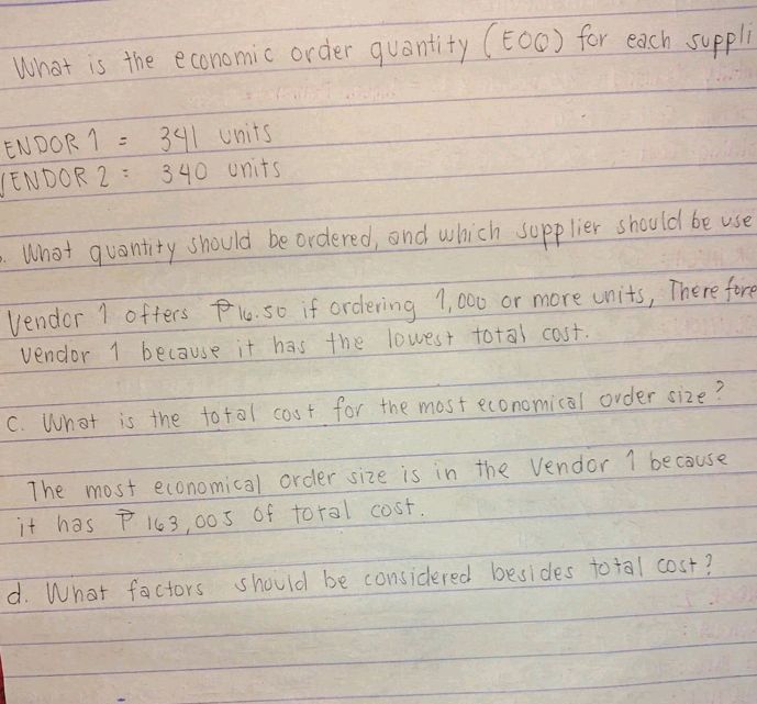 a. What is the economic order quantity (EOQ) | StudyX