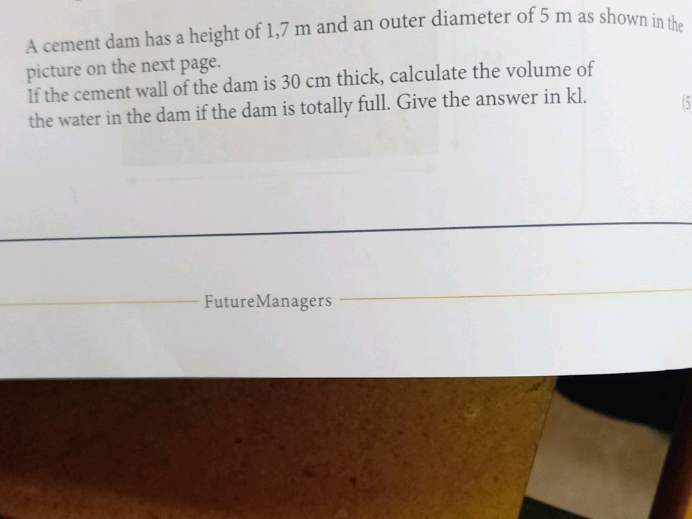 A cement dam has a height of 1,7 m and an | StudyX