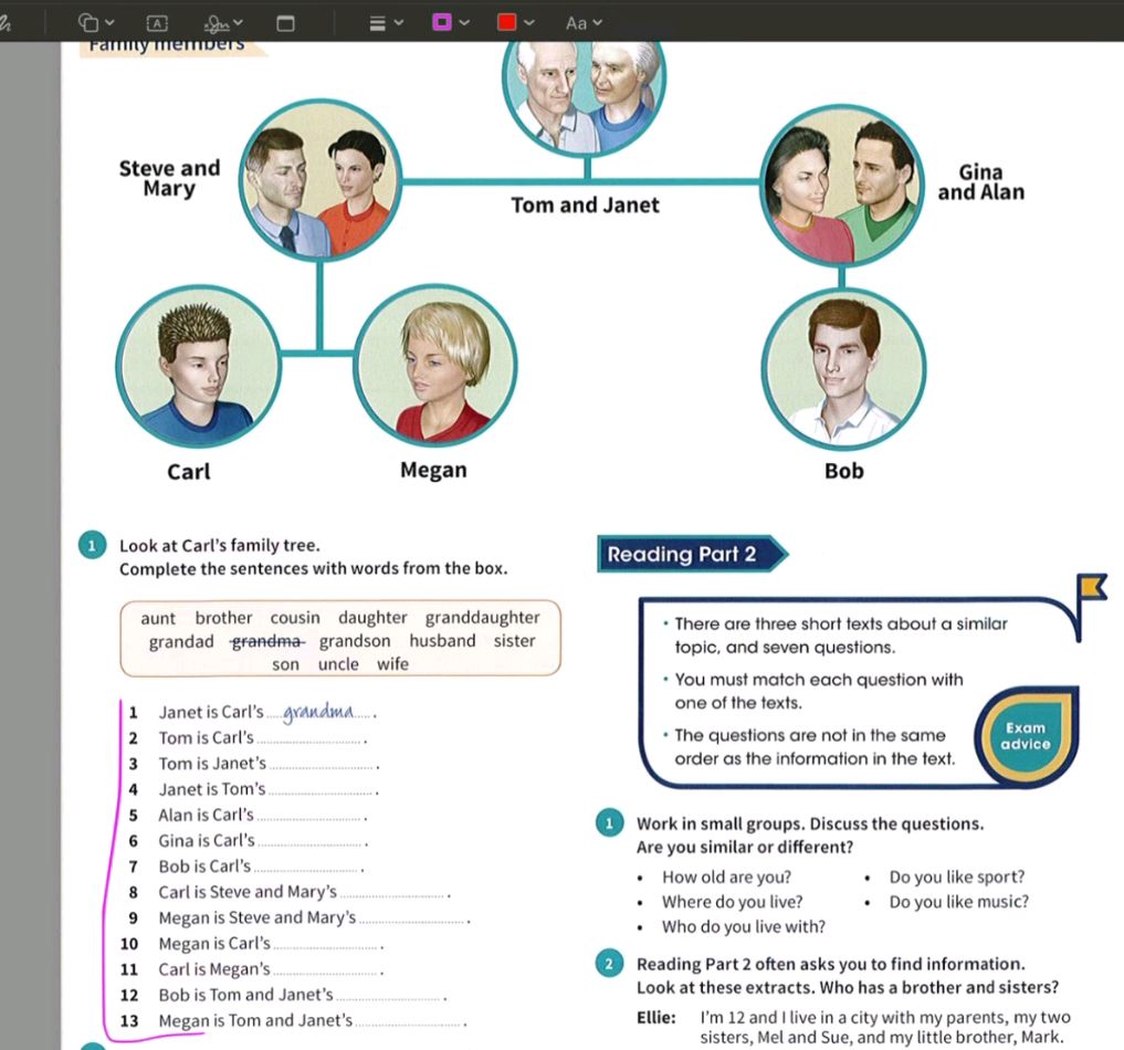 Look at Carl's family tree. Complete the | StudyX