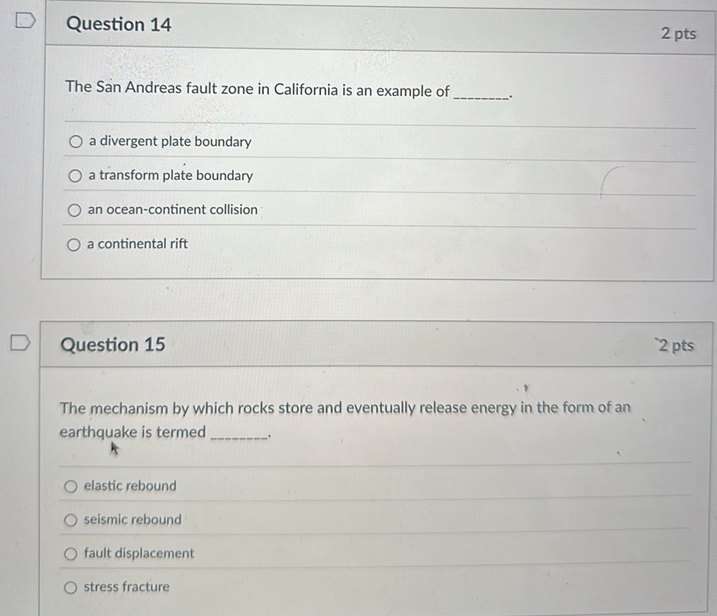 Question 14 The San Andreas fault zone in | StudyX