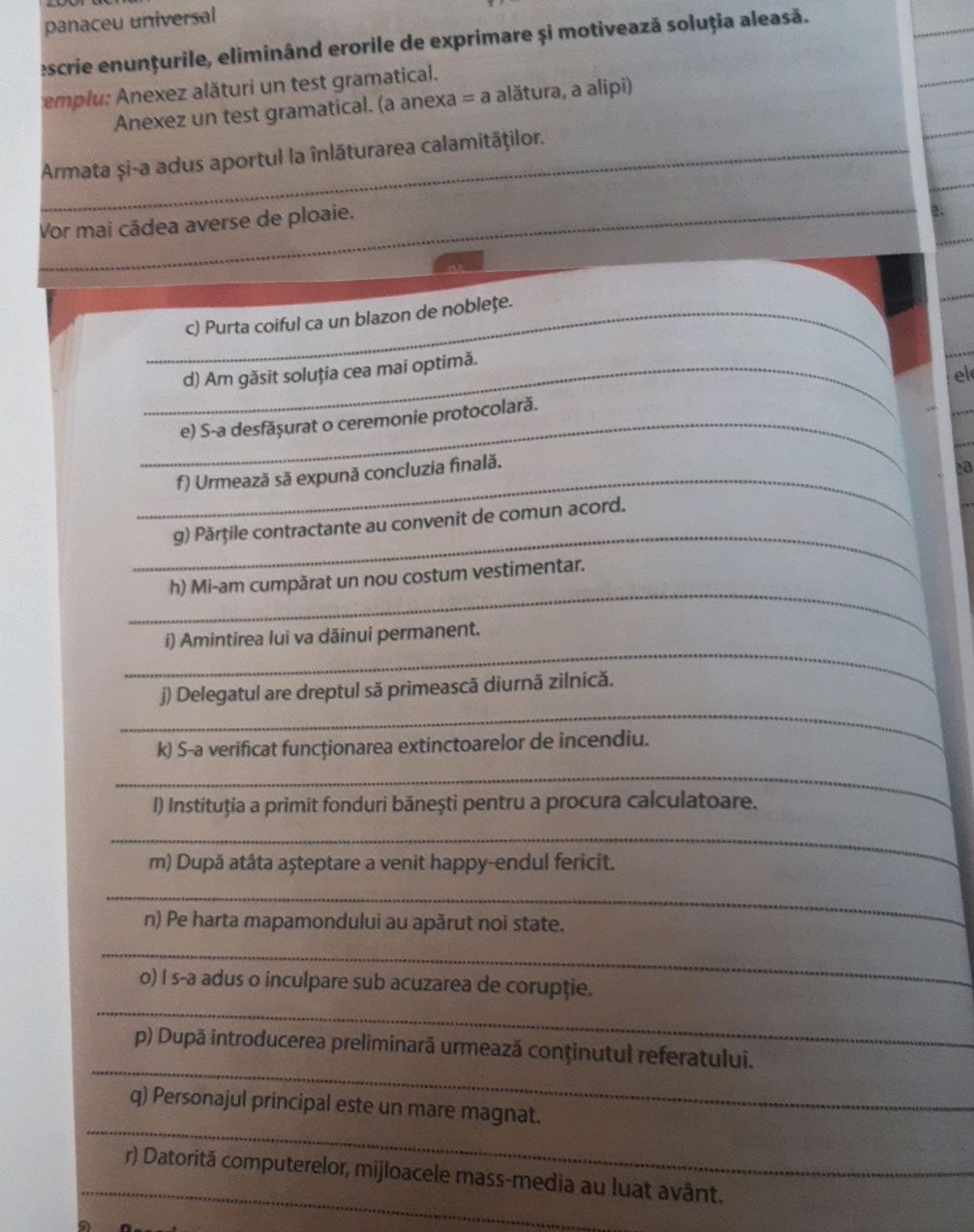 Scrie enunțurile, eliminând erorile de | StudyX