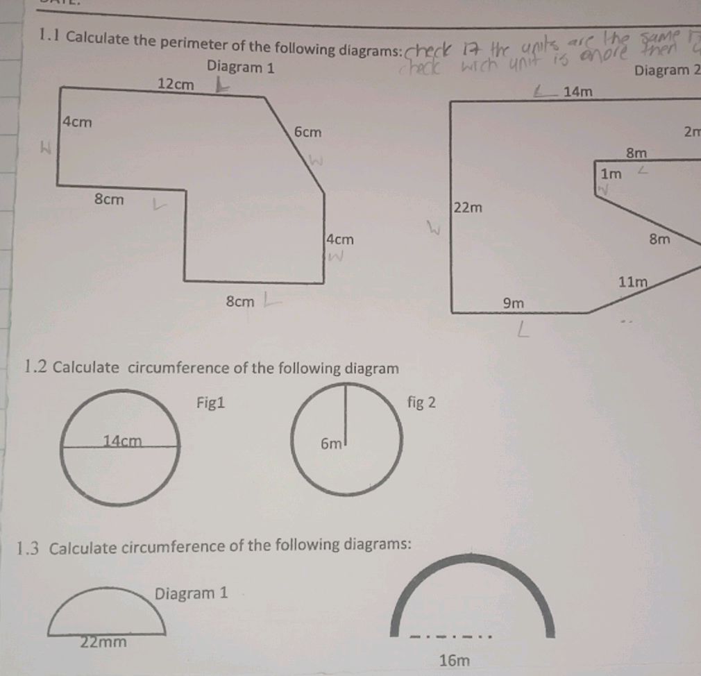 1.1 Calculate the perimeter of the following | StudyX