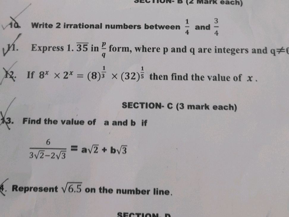 10. Write 2 irrational numbers between $ | StudyX