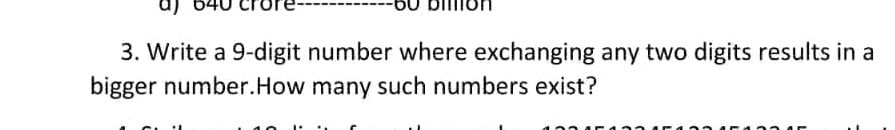 3. Write a 9-digit number where exchanging | StudyX