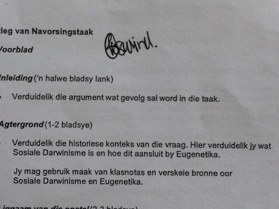 Verduidelik die argument wat gevolg sal word