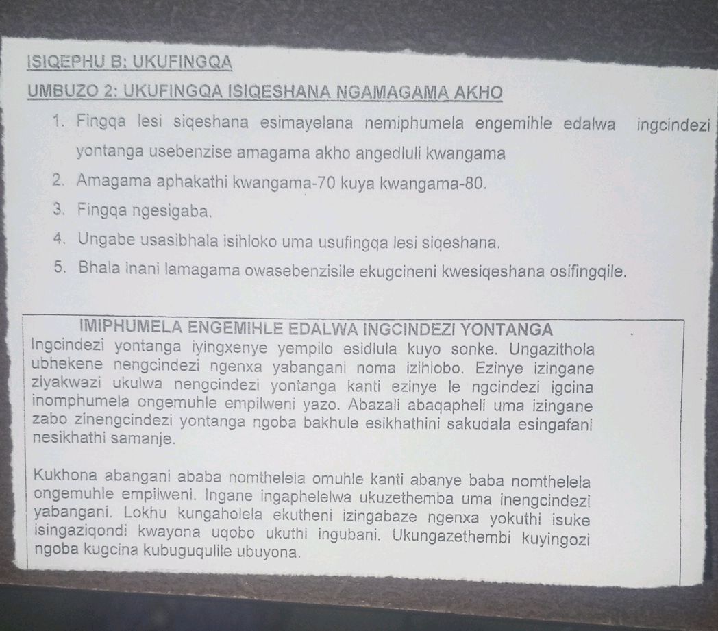 UMBUZO 2: UKUFINGQA ISIQESHANA NGAMAGAMA