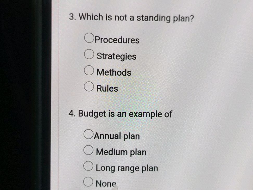 3. Which is not a standing plan? Procedures | StudyX