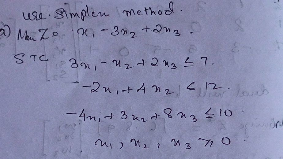 Use Simplex method. Minimize $Z = x_1 - | StudyX