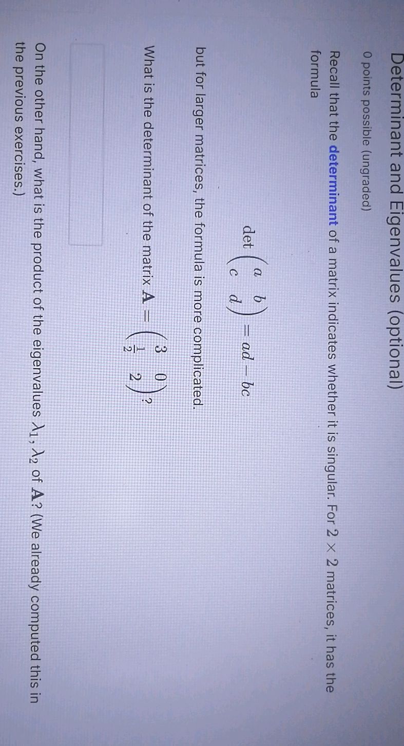 Recall that the determinant of a matrix | StudyX