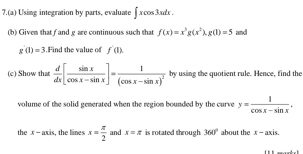 7.(a) Using integration by parts, evaluate $ | StudyX