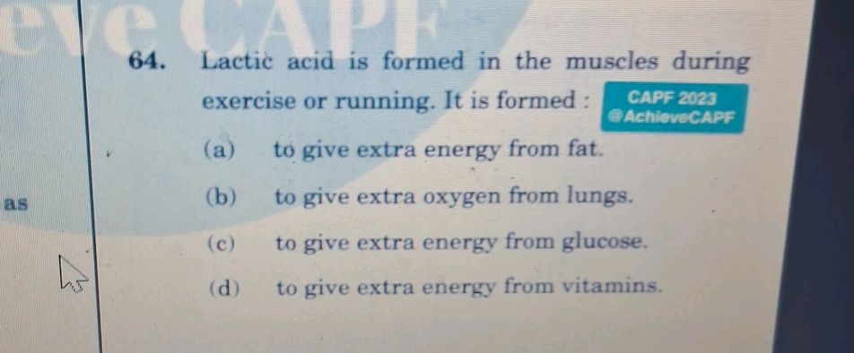 64. Lactic acid is formed in the muscles | StudyX
