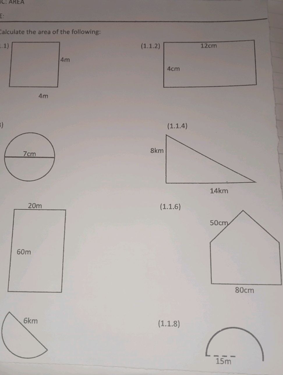 Calculate the area of the following: 1. A | StudyX