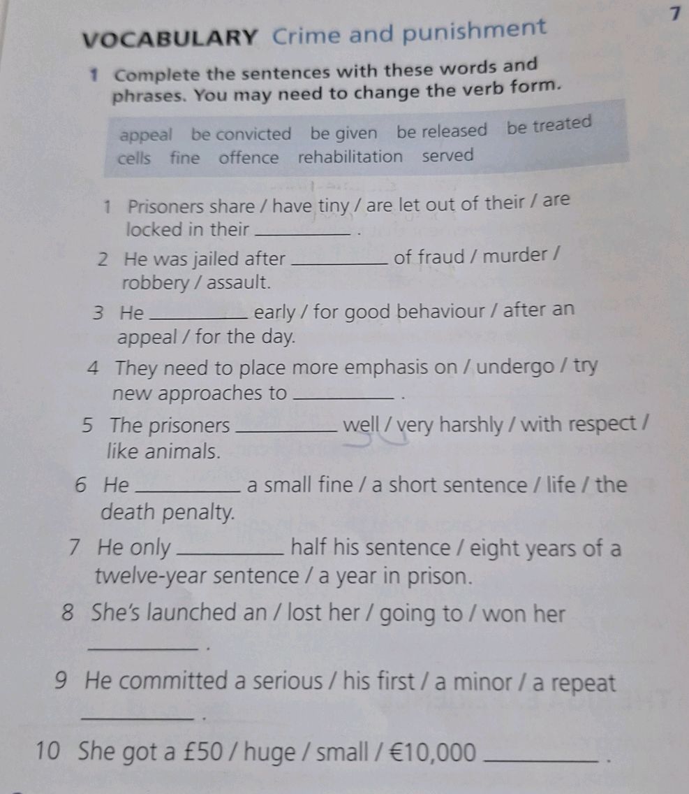 VOCABULARY Crime and punishment 1 Complete | StudyX