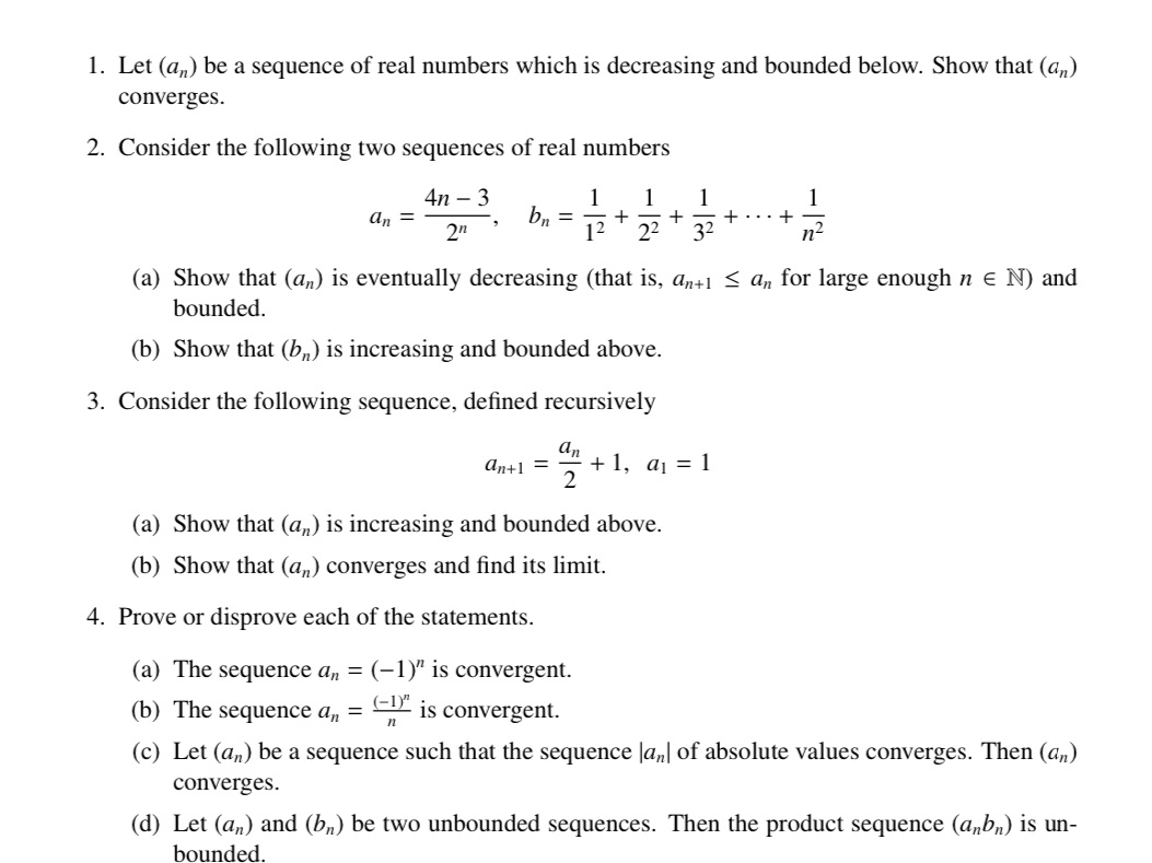 1. Let $(a_n)$ be a sequence of real numbers | StudyX