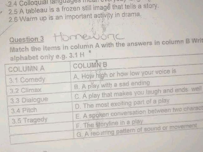 Question 3 Homework Match the items in | StudyX