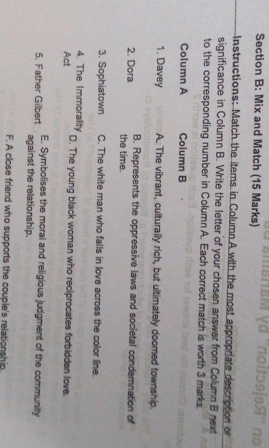 Section B: Mix and Match (15 Marks) | StudyX