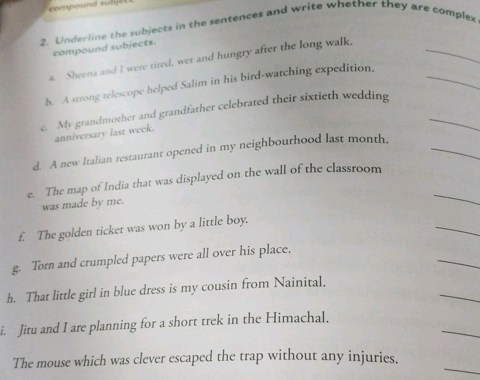 2. Underline the subjects in the sentences | StudyX