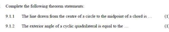 Complete the following theorem statements: | StudyX