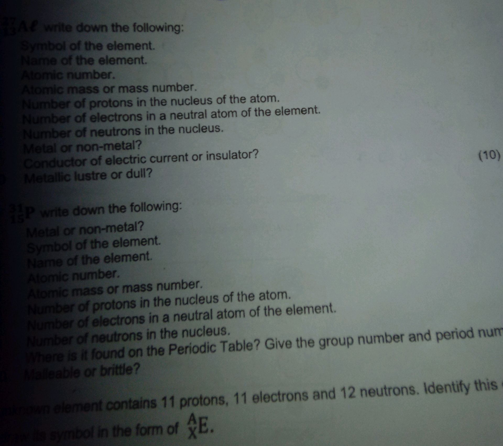 Al write down the following: Symbol of the | StudyX