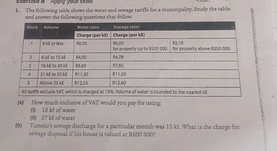 The following table shows the water and | StudyX