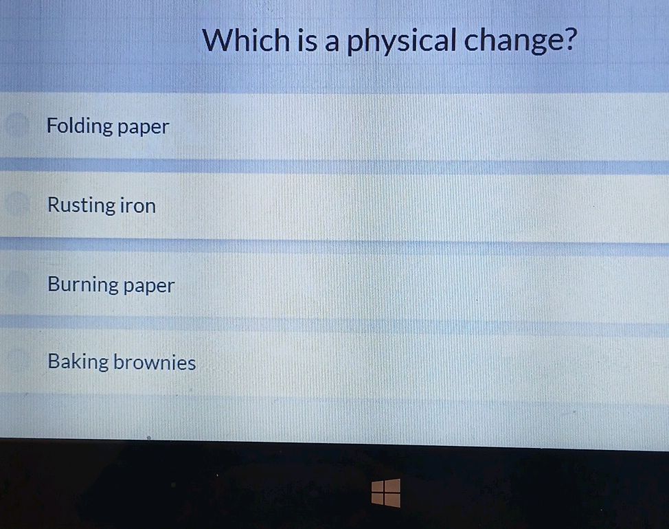 Which is a physical change? Folding paper | StudyX