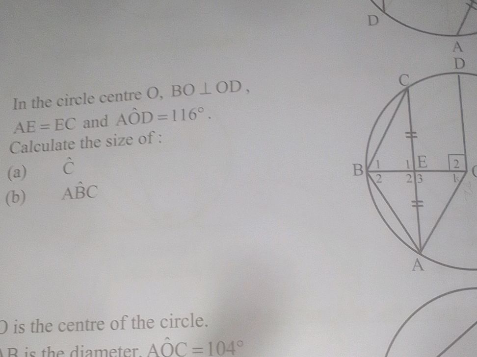 In the circle centre O, $BO OD$, $AE = EC$ | StudyX