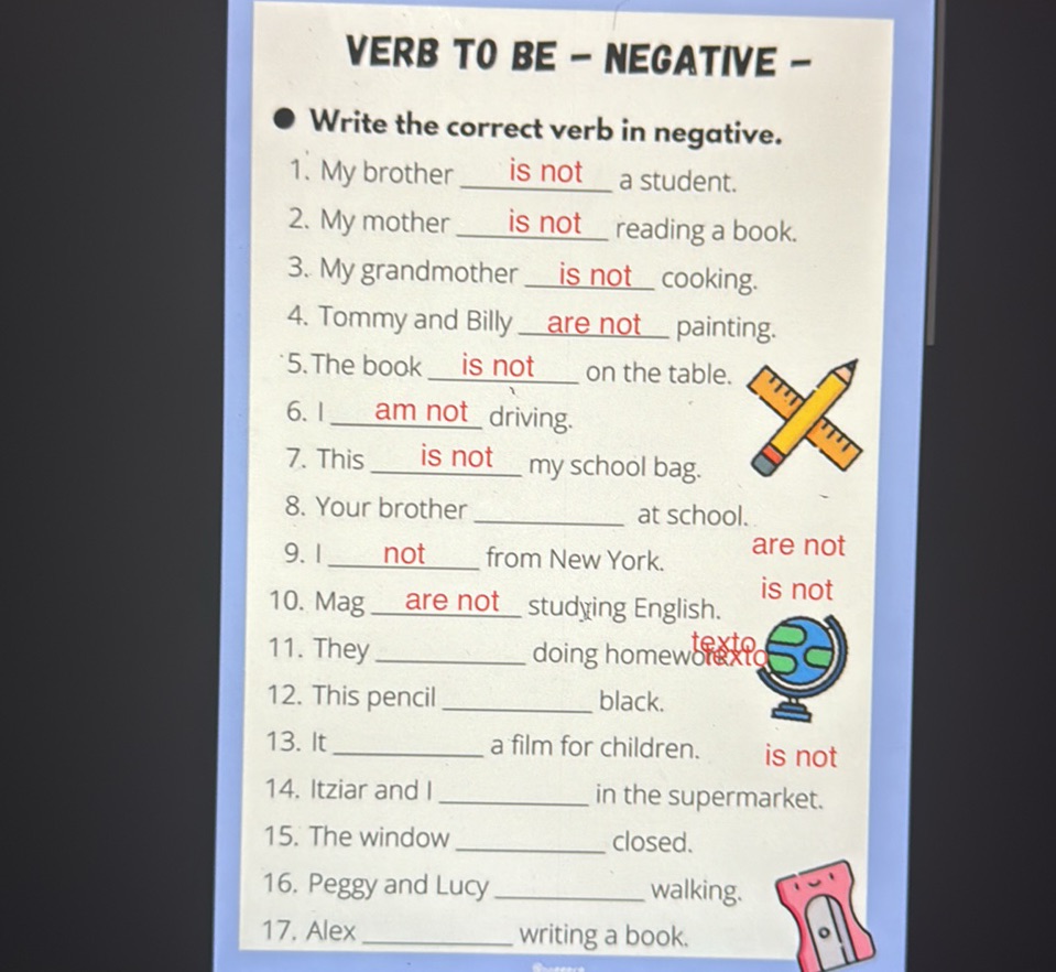 VERB TO BE - NEGATIVE - Write the correct | StudyX